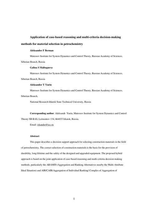 Pdf Application Of Case Based Reasoning And Multi Criteria Decision