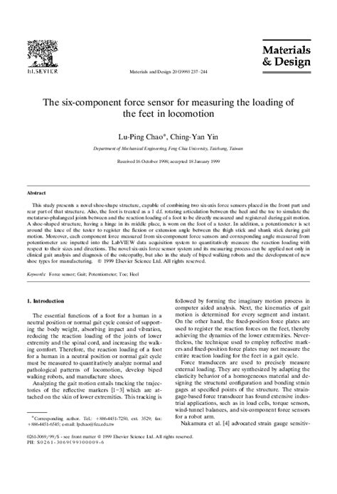 Pdf The Six Component Force Sensor For Measuring The Loading Of The