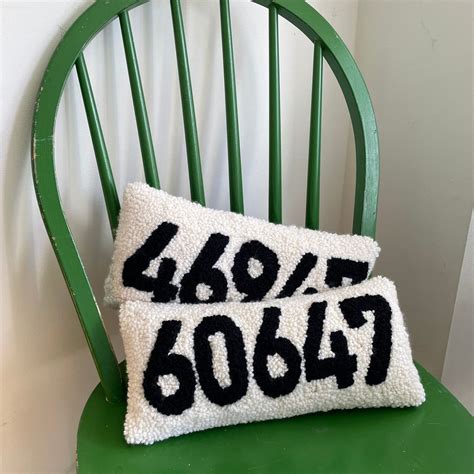 Zip Code Decorative Pillow Small Handmade Punch Needle Pillow Etsy