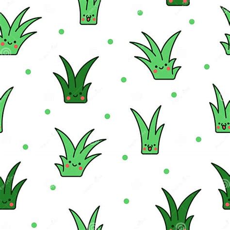 Kawaii Natural Lawn Grass Seamless Pattern Stock Illustration