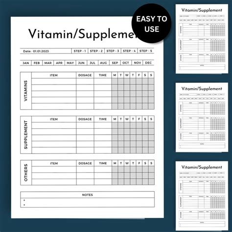 Vitamin And Supplement Planner Vitamin Tracker Sheet Supplement Tracker