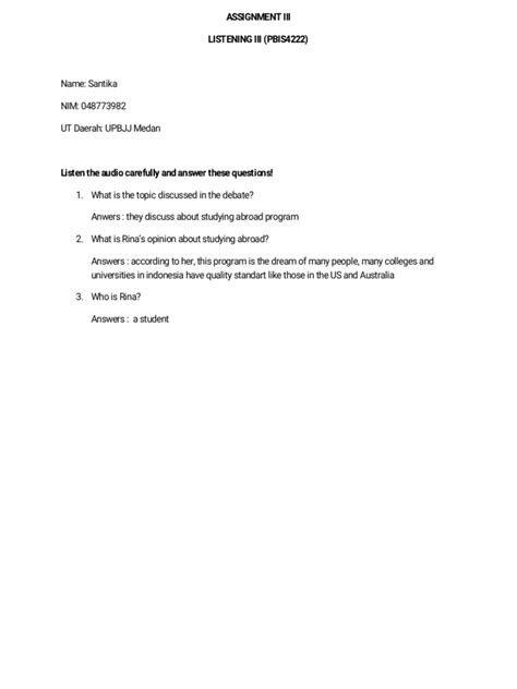 Assignment Iii Listening Iii Pbis4222 Pdf