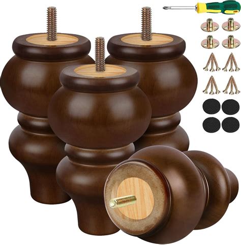 7 Turned Tapered Dark Walnut Furniture Legs Set Of 4