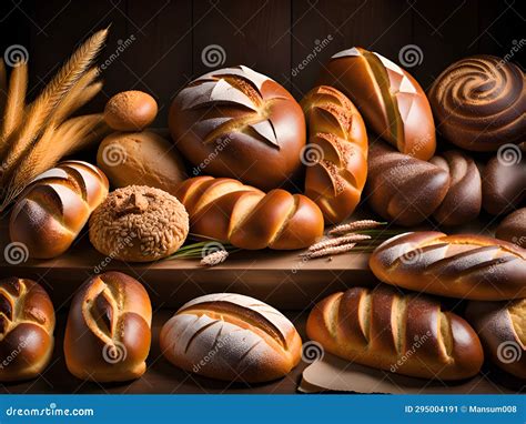 Composition Of Bread And Bread Slices On A Light Background Bread Is A