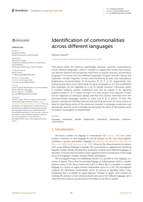 Pdf Identification Of Commonalities Across Different Languages