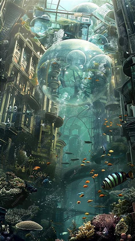 Futuristic Underwater City With Domed Structures Housing Buildings And