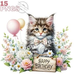 Happy Birthday Maine Coon Clipart Bundle Happy Birthday Graphics