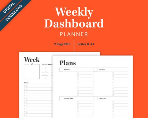 Weekly Dashboard Planner Printable Letter And A4 Digital Download