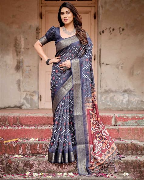 Premium Tussar Silk Traditional Bandhani Digital Printed Saree
