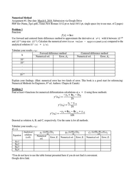 Assignment Numerical Differentiation Pdf Numerical Analysis