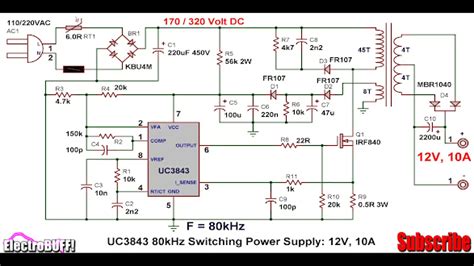 Uc3843 Switching Mode Power Supply Smps Circuit 12v 10a