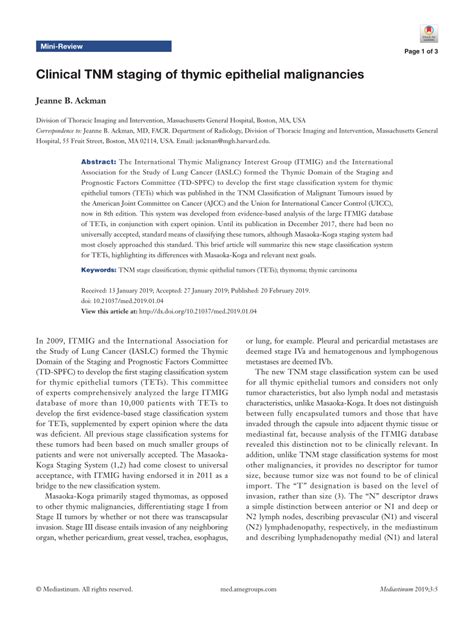 Pdf Clinical Tnm Staging Of Thymic Epithelial Malignancies