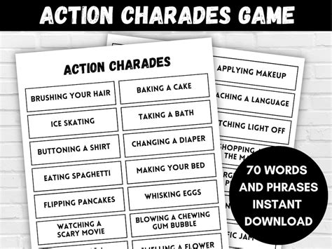 Printable Charades Game 70 Fun Words And Actions Charades Etsy Sweden