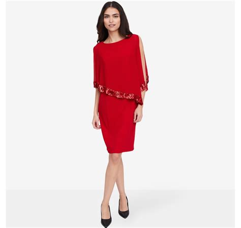 Nina Leonard Angled Popover Chiffon Dress With Sparkle Trim Tscca
