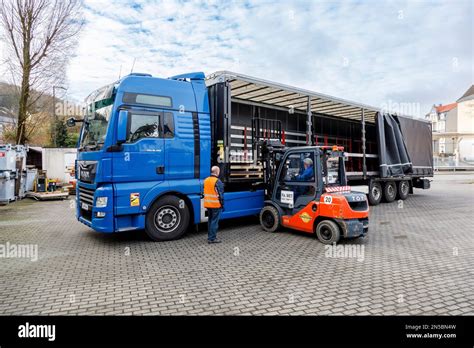 freight transport professional drivers in the loading zone loading