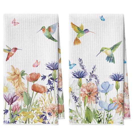 Artoid Mode Anemone Flower Hummingbird Kitchen Towels Tea Towels 18x30