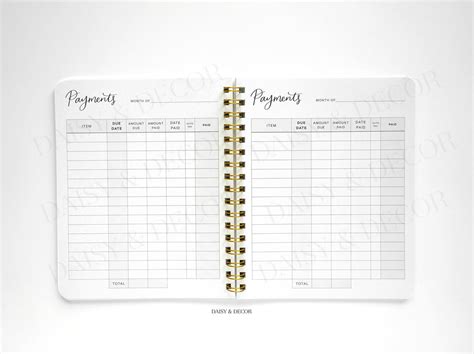 Bill Tracker Wire Journal Black And White Daisy And Decor