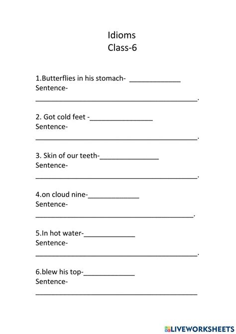 Idioms Class 6 Worksheet Live Worksheets Worksheets Library