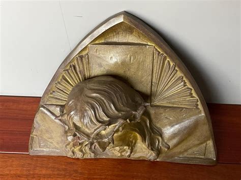 Gilt Bronze Art Deco Wall Sculpture Of Christ With Crown Of Thorns By S
