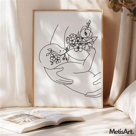 Breastfeeding Line Art Print Nursing Mother Wall Art Lactation