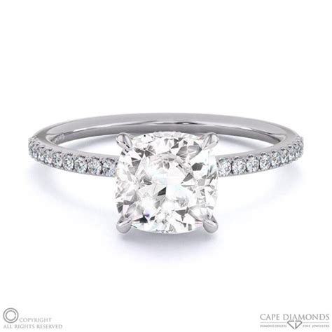 Natural Diamond Cushion Cut Hidden Halo Side Stones Engagement Ring