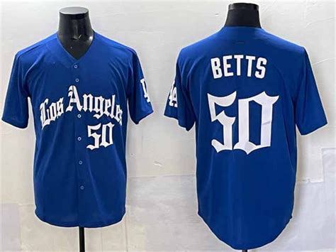 Los Angeles Dodgers 50 Mookie Betts Blue 2025 La Gothic Style With Fe