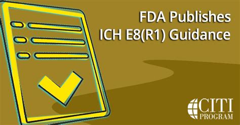 Fda Publishes Ich E8 R1 Guidance Citi Program