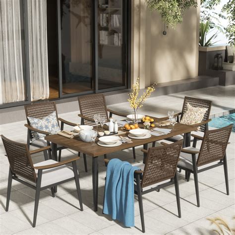 Bayou Breeze Arthetta 7 Piece Outdoor Dining Table Set With 6 Rattan