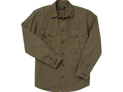 Filson Mens Washed Feather Cloth Shirt Dusty Olive Large