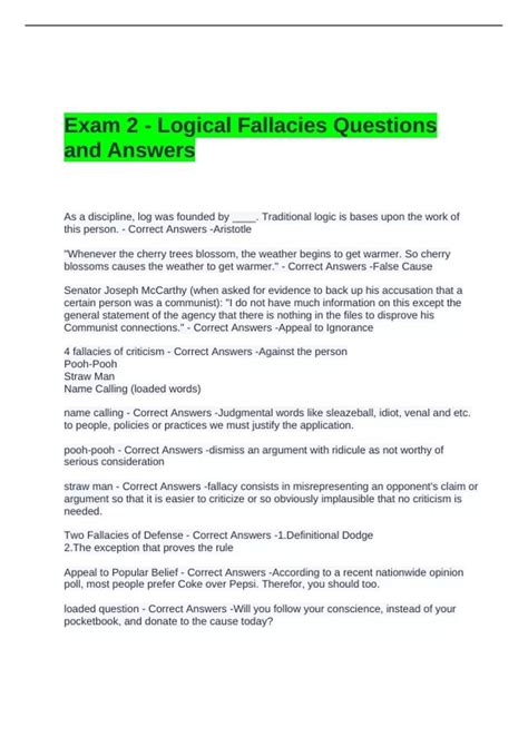 Exam 2 Logical Fallacies Questions And Answers Logical Fallacies Stuvia Us