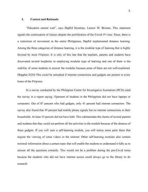 Context And Rationale Action Research I Context And Rationale Education Cannot Wait” Says