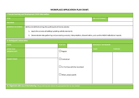Workplace Application Plan Workplace Application Plan Wap I Course