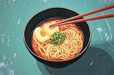 A Drawing Of A Bowl Of Ramen With Chopsticks And Chopsticks Premium