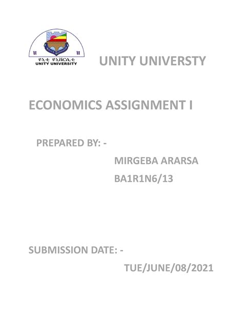 Assignment 1 Unity Universty Economics Assignment I Prepared By