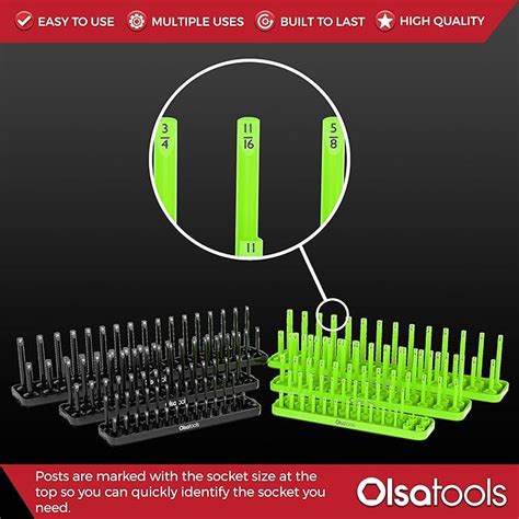 Olsa Tools Sae Green And Metric Black Socket Storage Trays 6 Piece