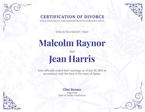 Free Fake Divorce Certificate Design Template To Edit Online