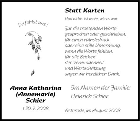 Traueranzeigen Von Anna Katharina Schier Trauerhnade