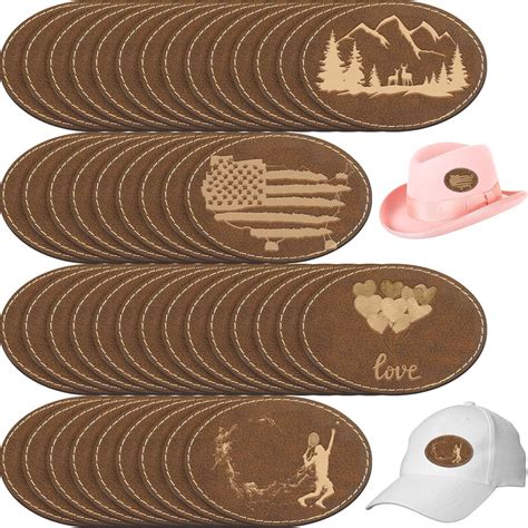 60 Pcs Blank Leatherette Hat Patches With Adhesive Oval
