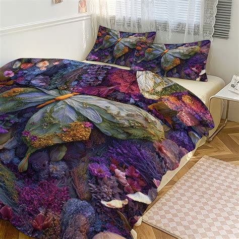 3pcs Floral Butterfly Vibrant Garden Art Duvet Cover Set Twin 1 Duvet
