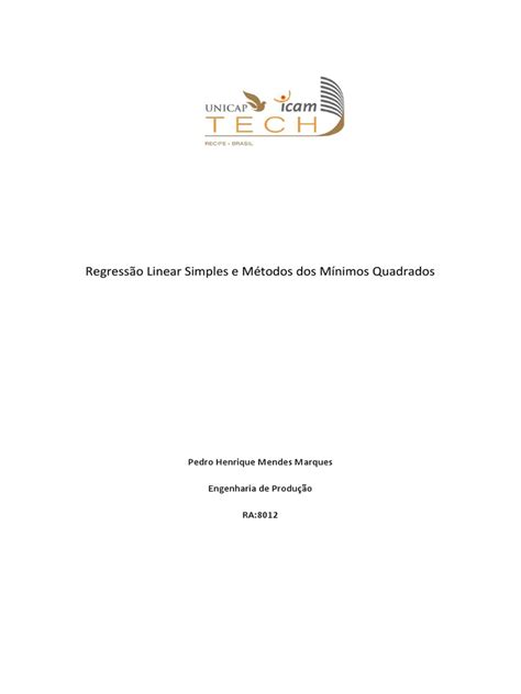 regressão linear simples uma análise dos métodos dos mínimos quadrados