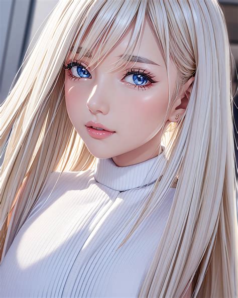 Anime Girl With Long Blonde Hair And Blue Eyes Seaart Ai