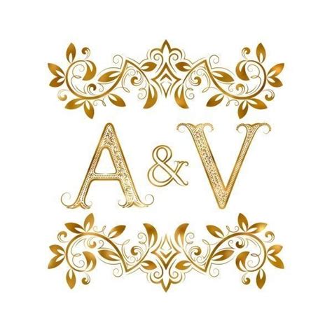 Gold A And V Initials With Leaf Border