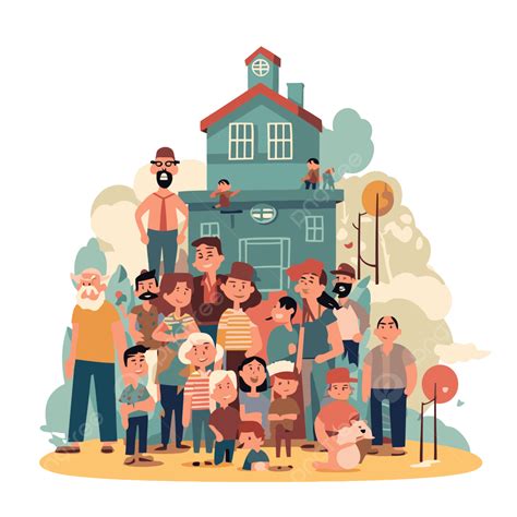 Community Clipart Cartoon Of A Lot Of People In Front Of A House Vector