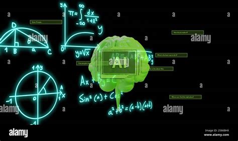 Mathematical Equations And Graphs Over Green Brain Image Representing