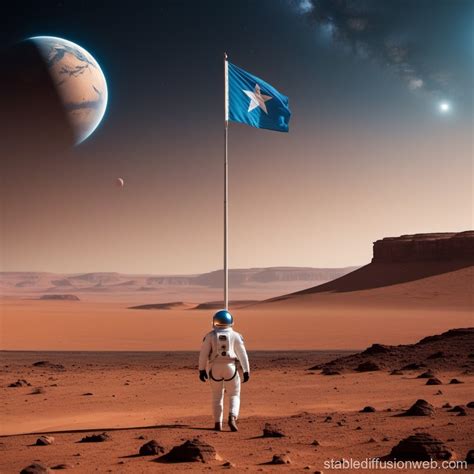 Create An Image Depicting The Somali Flag Being Planted On The Surface Of Planet Mars The Scene