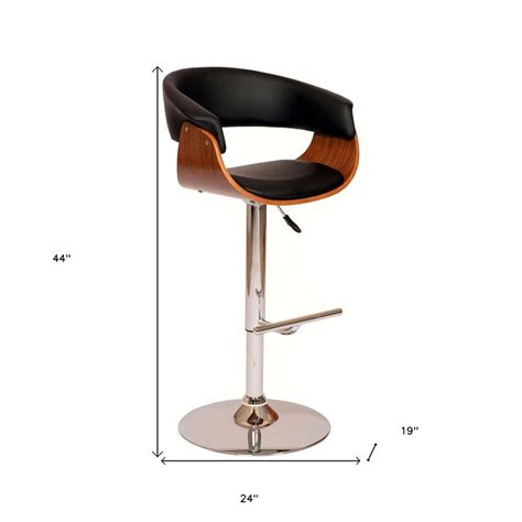 24 Black And Brown Faux Leather And Solid Wood Swivel Low Back