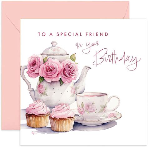 Sweet Birthday Card For Female Friend Birthday Cake And Tea Pot