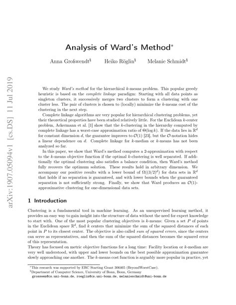 Analysis Of Wards Method Deepai
