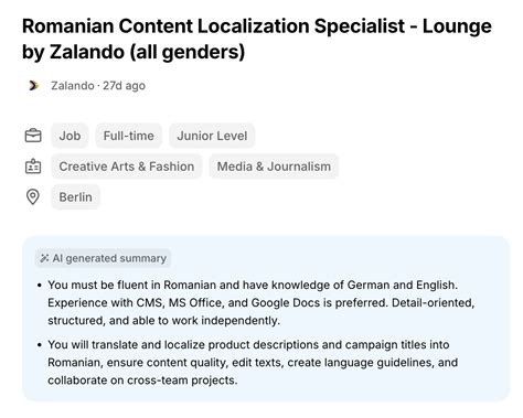 Zalando Content Localization Specialist Job Listing