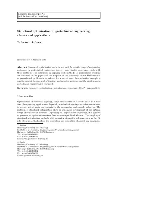 Pdf Structural Optimization In Geotechnical Engineering Basics And Application